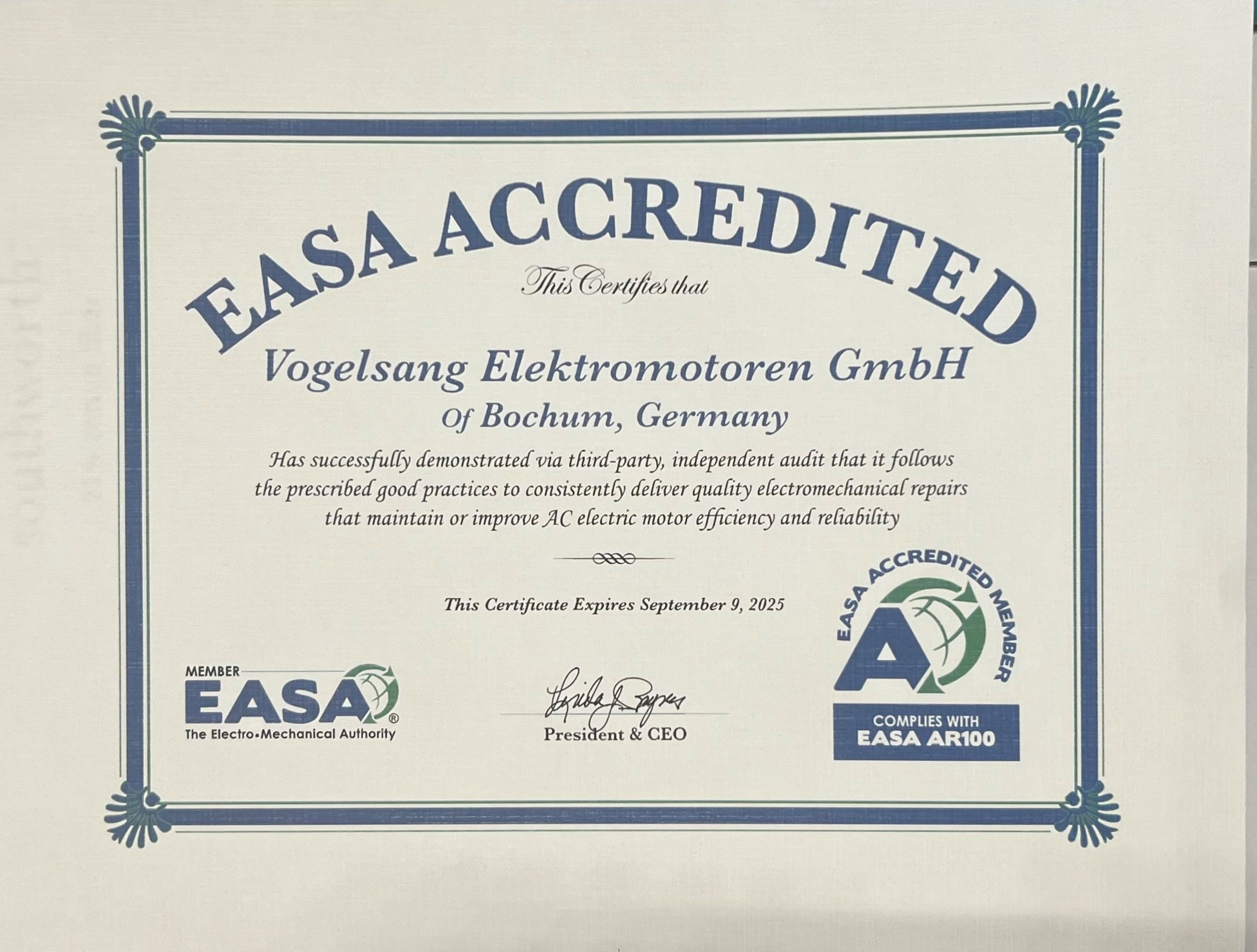 Vogelsang - Opnieuw EASA-gecertificeerde werkplaats - Vogelsang Group